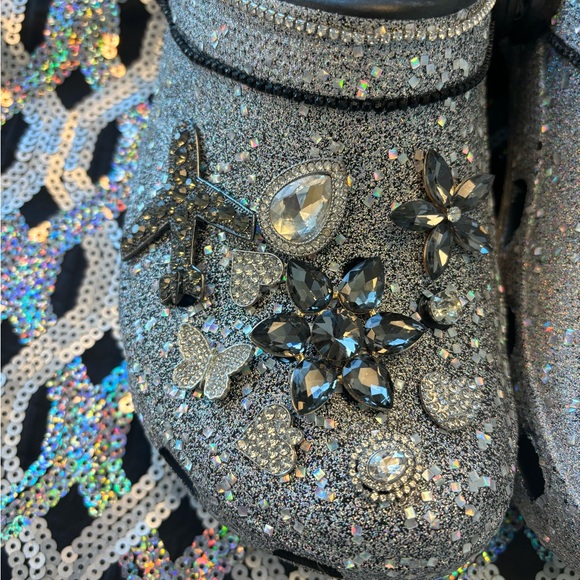 CROCS | Shoes | Custom Black Glitter Croc With Bling Jibbitz | Poshmark